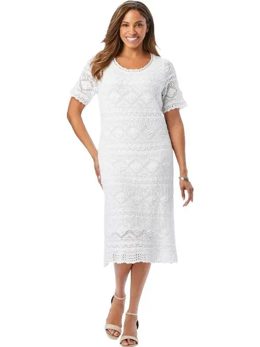JESSICA LONDON Crochet Knit Dress - White