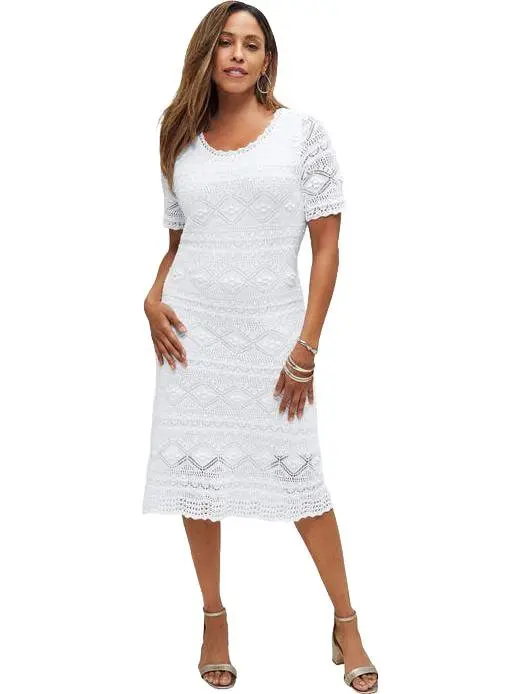JESSICA LONDON Crochet Knit Dress - White