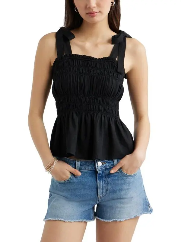 Bp. Smocked Linen Blend Tank - Black