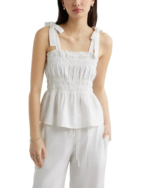 Bp. Smocked Linen Blend Tank - White