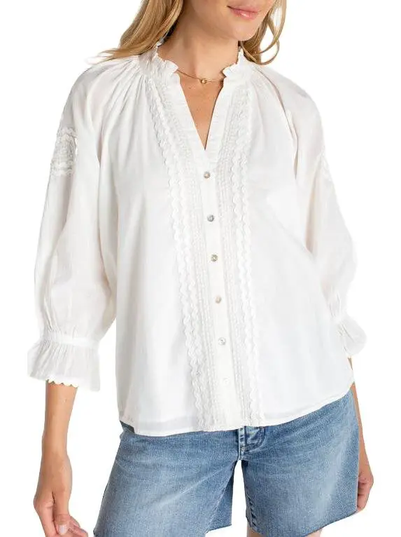 LIVERPOOL Rickrack Trimmed Button-down Cotton Top - Bone