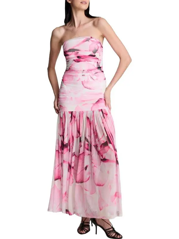 KENNETH COLE Strapless Floral Maxi Dress - Pop Pink Multi