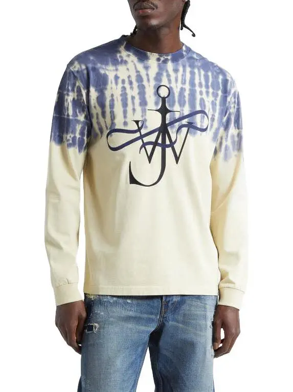JW Anderson Tie Die Ribbon Anchor Logo T-shirt - Ecru/navy