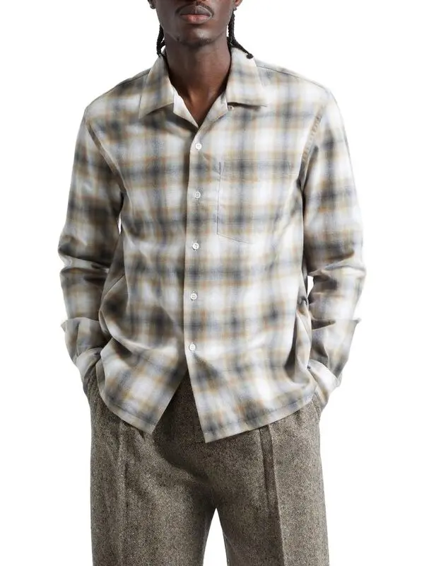 JW Anderson Gradient Check Brushed Flannel Button-up Shirt - Biscuit