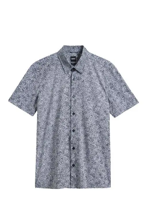 BOSS Roan Slim Fit Short Sleeve Button-up Shirt - Dark Blue Multi