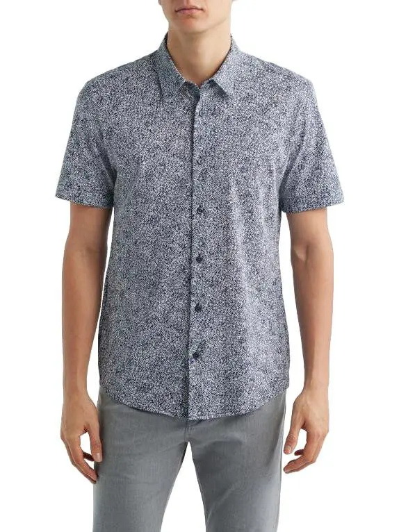BOSS Roan Slim Fit Short Sleeve Button-up Shirt - Dark Blue Multi