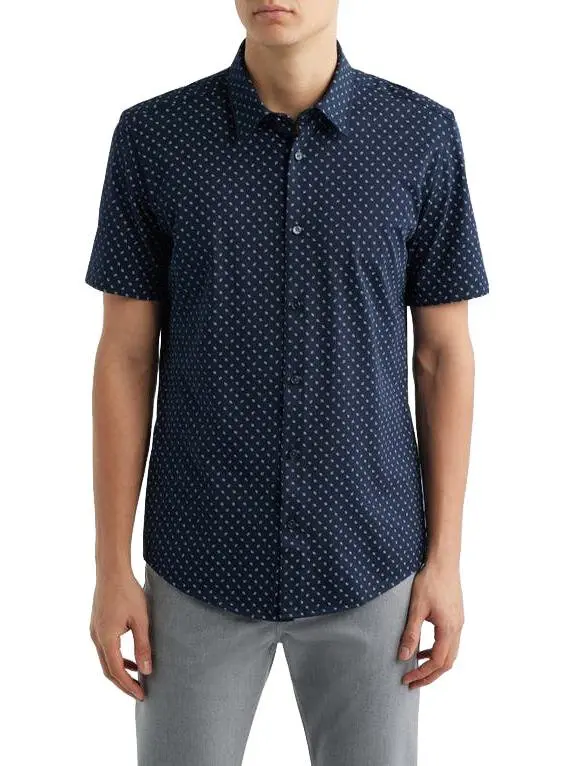 BOSS Roan Slim Fit Short Sleeve Button-up Shirt - Dark Blue