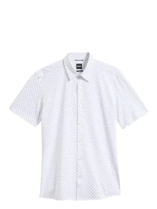 BOSS Roan Slim Fit Short Sleeve Button-up Shirt - White/green