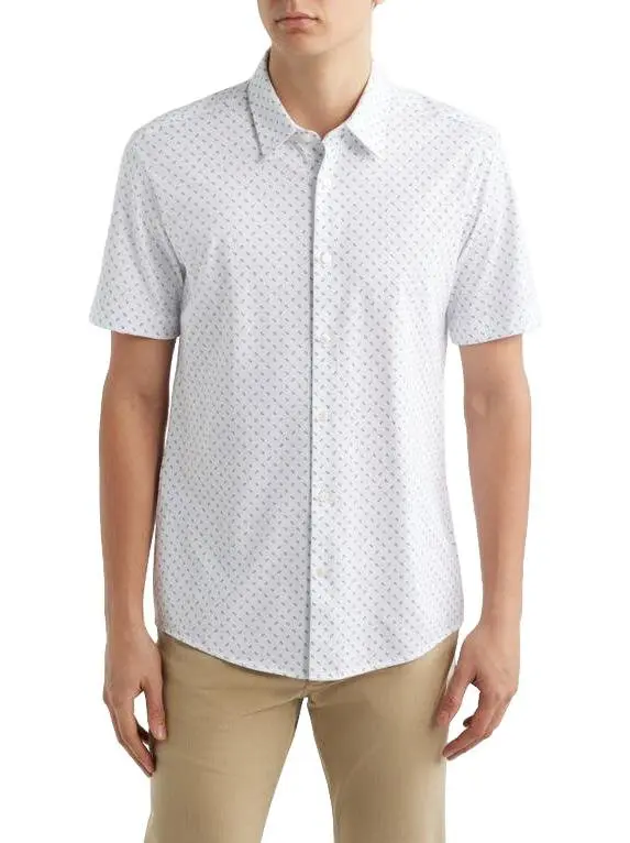 BOSS Roan Slim Fit Short Sleeve Button-up Shirt - White/green