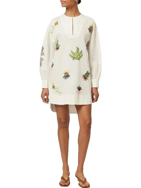 Scotch & Soda Embroidered Cotton & Linen Shift Dress - Eggnog