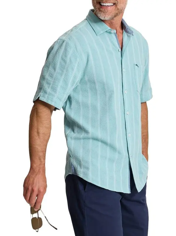 Tommy Bahama Nova Wave Short Sleeve Seersucker Button-up Shirt - Blue Chaise