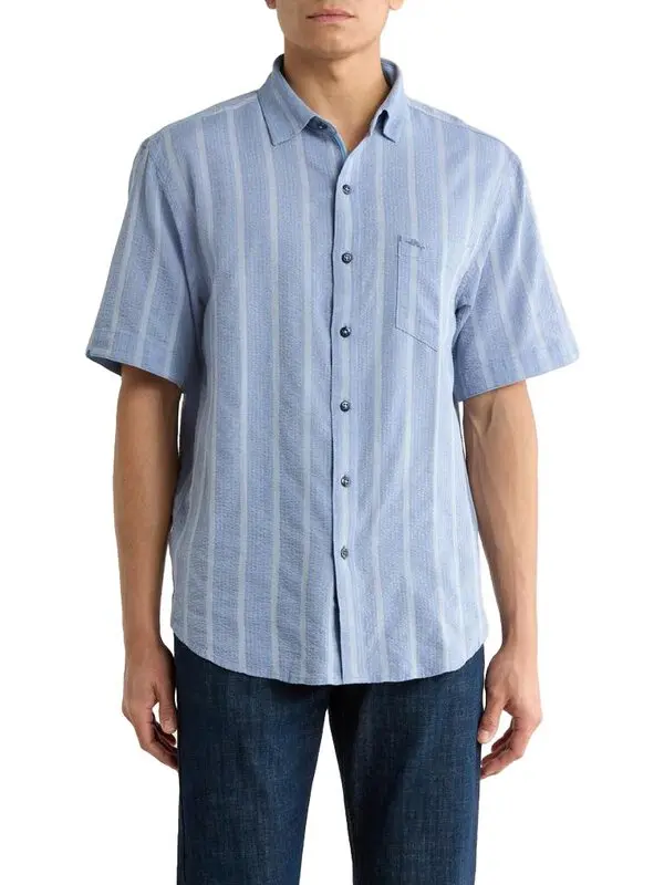 Tommy Bahama Nova Wave Short Sleeve Seersucker Button-up Shirt - Dockside Blue