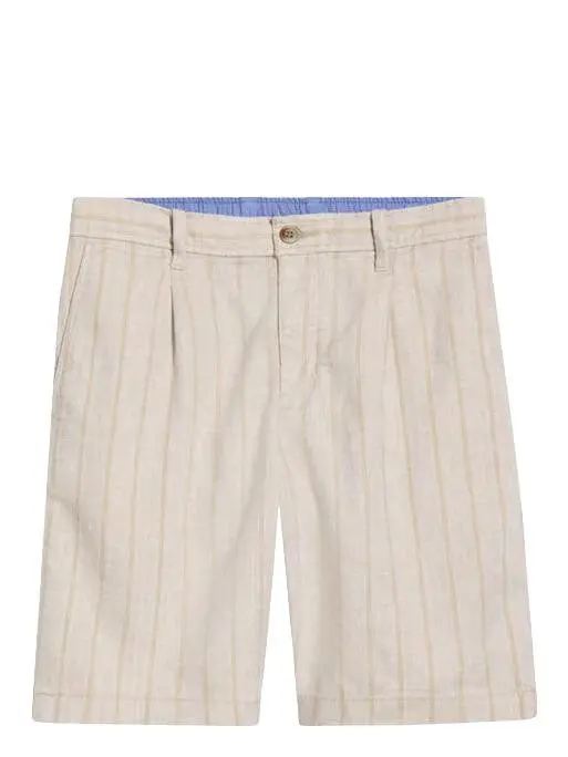 Tommy Bahama Isla Sands Pleated Stripe Linen Blend Shorts - Stone Khaki