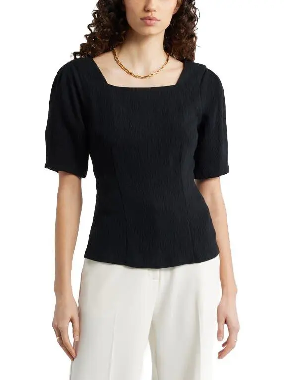 Nordstrom Texture Square Neck Top - Black
