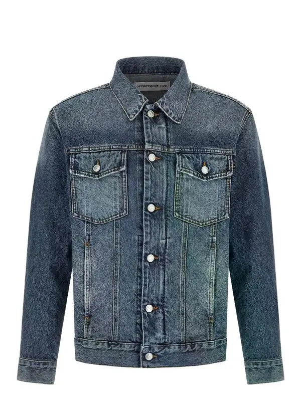 DEPARTMENT 5 Stone Washed Denim Jacket With Contrast Stitching - Blue
