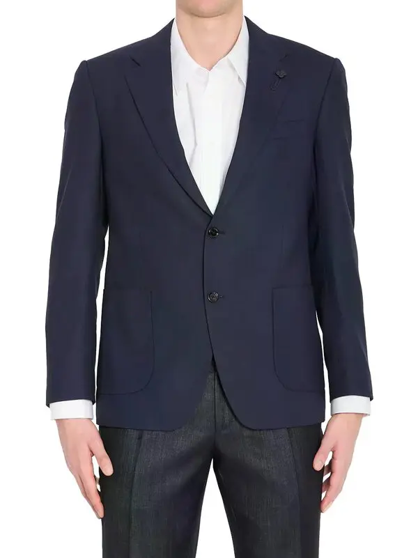 LARDINI Classic Lapels Virgin Wool Jacket - Blue