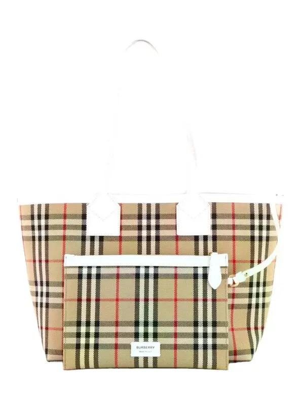 Burberry London Vintage Check Canvas Small Tote Bag - Brown