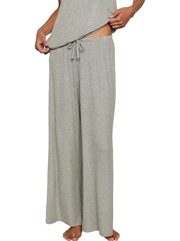 Eberjey Ribbed Wide Leg Pants With Drawstring Waist - Dark Heather Grey