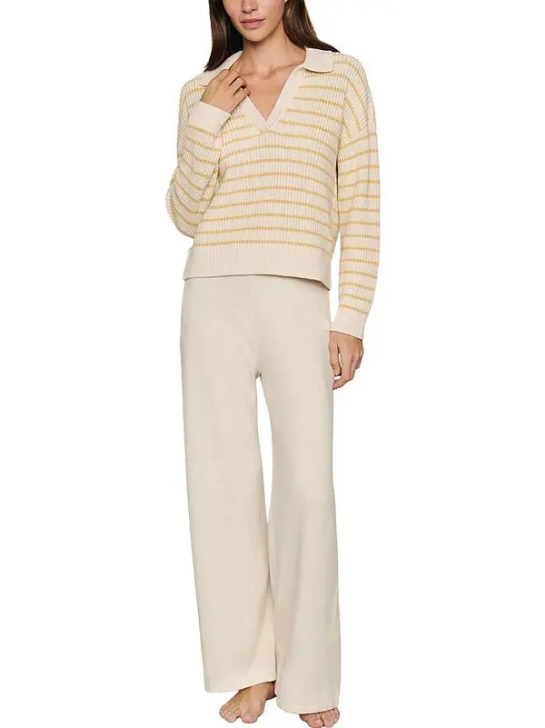 Eberjey Coastal Johnny Collar Sweater - Stripe Almond/sunbeam