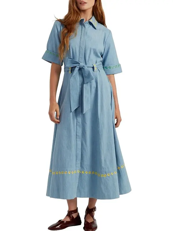 Chinti & Parker Chambray Buttercup Shirt Dress - Spring Blue