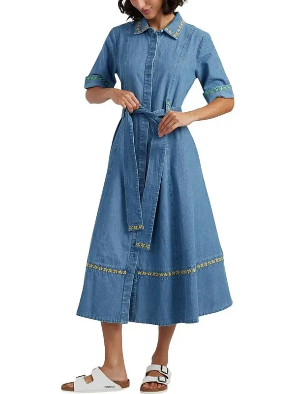 Chinti & Parker Chambray Buttercup Shirt Dress - Spring Blue