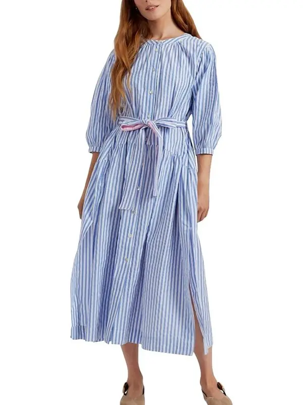 Chinti & Parker Cotton Oxford Stripe Shirt Dress - Blue Stripe