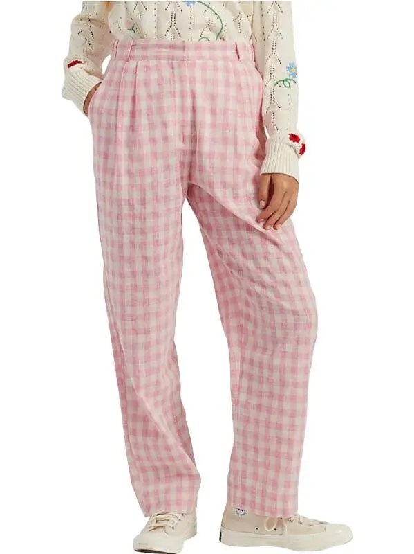 Chinti & Parker Linen Blend Gingham Trousers - Pink Gingham