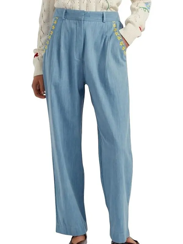 Chinti & Parker Linen Blend Gingham Trousers - Spring Blue