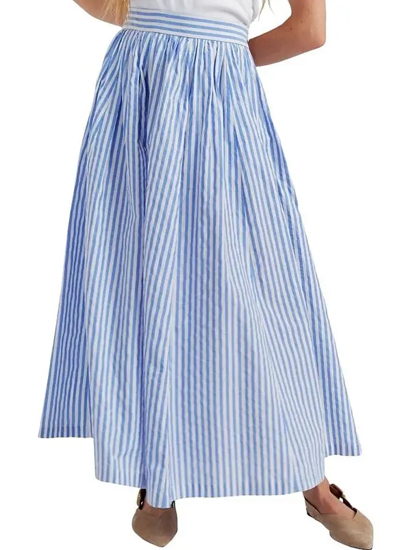 Chinti & Parker Cotton Oxford Stripe Skirt - Blue Stripe