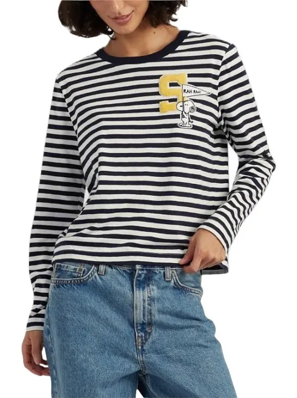 Chinti & Parker Cotton Snoopy Varsity Long Sleeve T-shirt - Navy