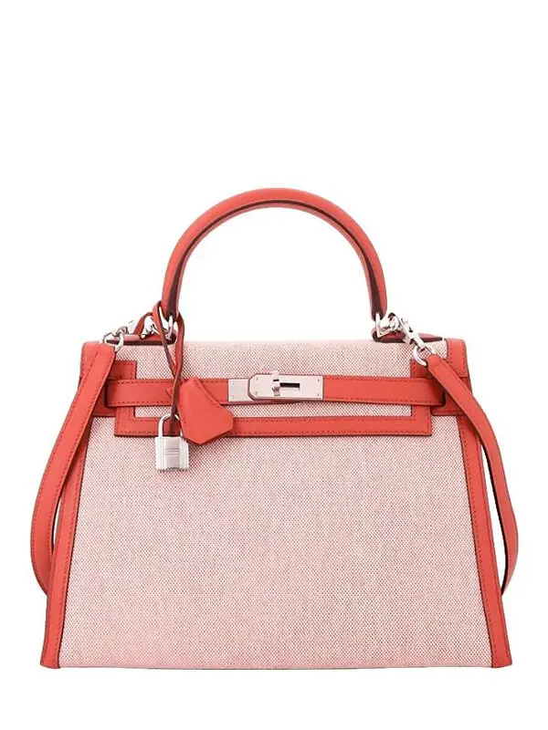 Hermès Kelly 28 Handbag Toile And Swift With Palladium Hardware - Brique