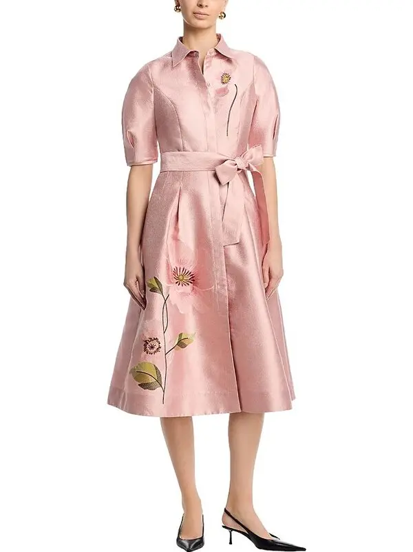 Rickie Freeman For Teri Jon Jacquard Embroidered Shirtdress - Rose Gold