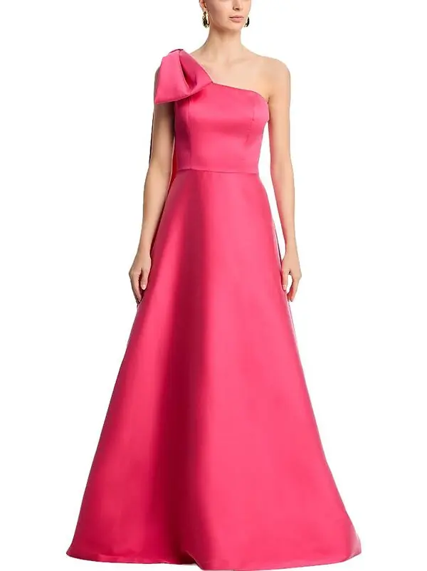 Rickie Freeman For Teri Jon Mikado Bow One Shoulder Gown - Coral