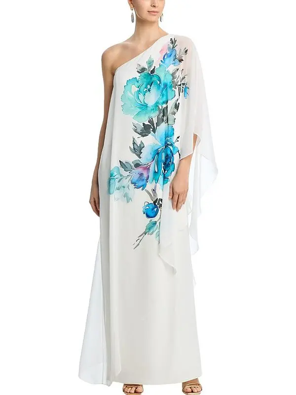 Rickie Freeman For Teri Jon One Shoulder Column Gown - White Multi