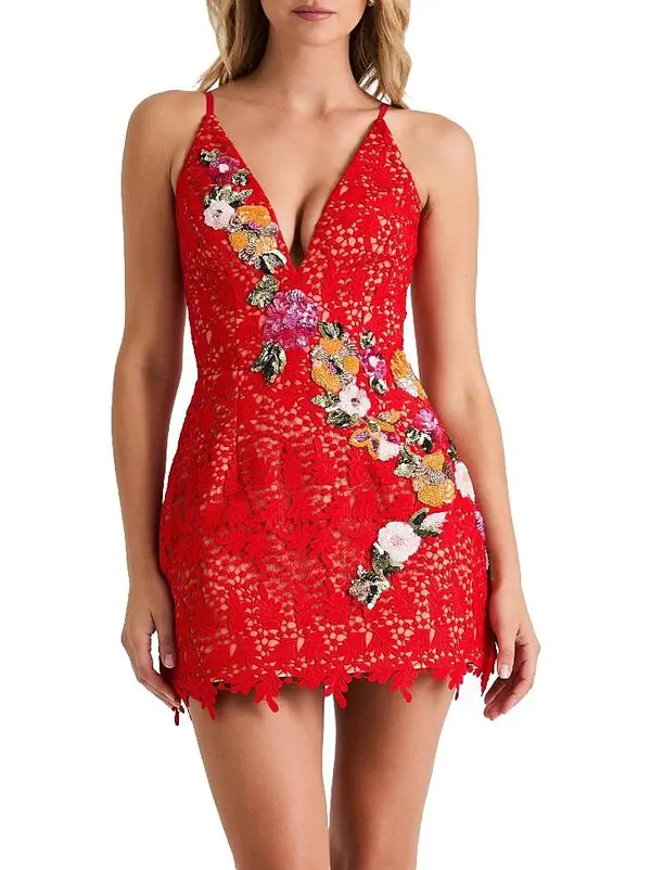 HELSI Chloe Floral Sequin Embroidered Mini Dress - Poppy