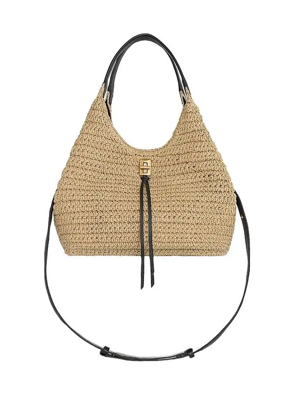 Rebecca Minkoff Darren Carrysome Medium Raffia Satchel - Natural/black