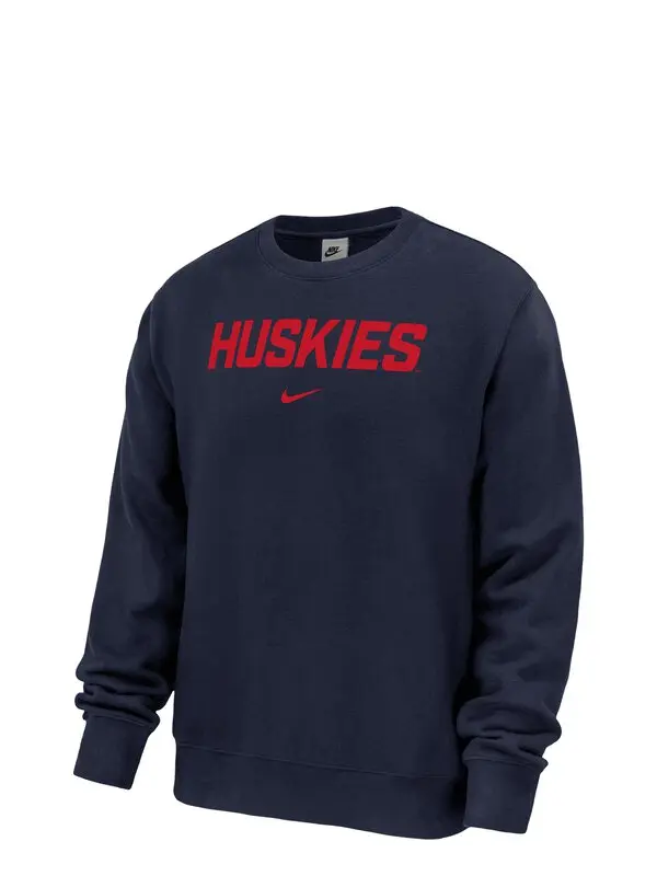 Nike Connecticut Huskies Club Fleece Ncaa Pullover Crew-neck Sweatshirt - Blue