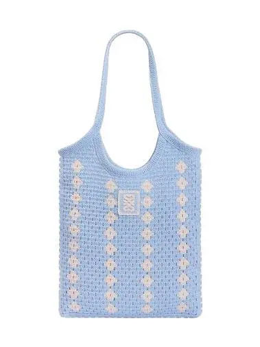 Sandro Two-tone Crochet Mesh Tote - Blue