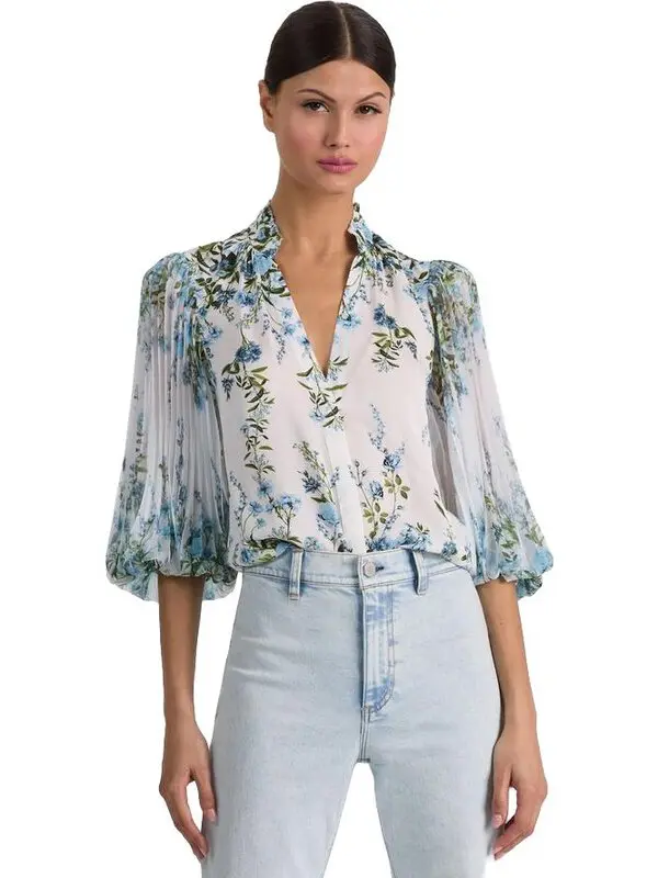 Alice + Olivia Ilan Button Down Blouse - Blue
