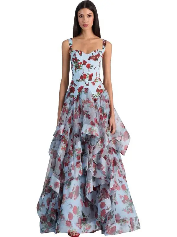 Alice + Olivia Dorothea Printed Ballgown - Blue