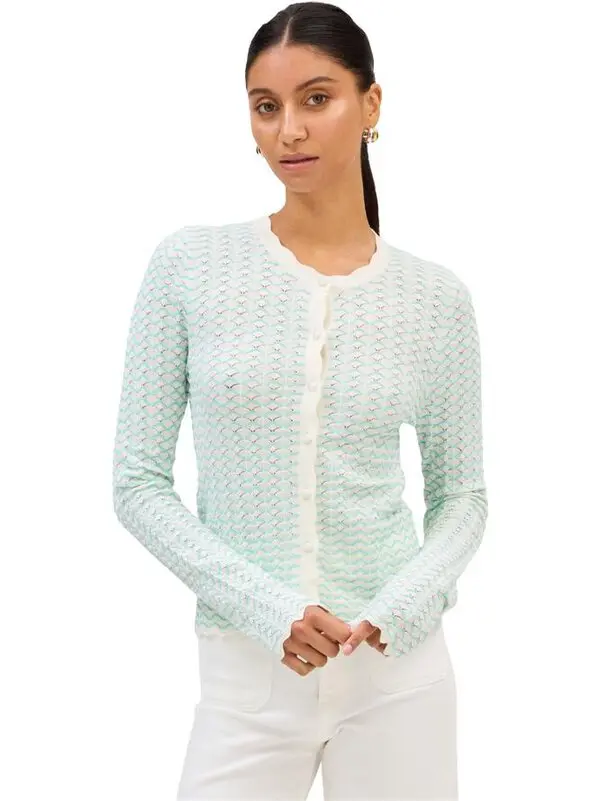 Allison Marita Pointelle Cardigan - Aqua