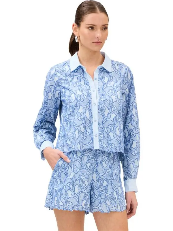 Allison Phoebe Embroidered Top - Blue