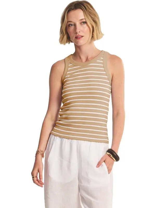 Velvet By Graham & Spencer Morie Striped Ribbed Tank Top - Neutral