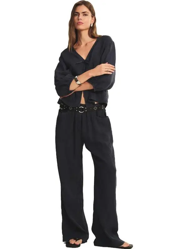 Velvet By Graham & Spencer Clairo Linen Pant - Black