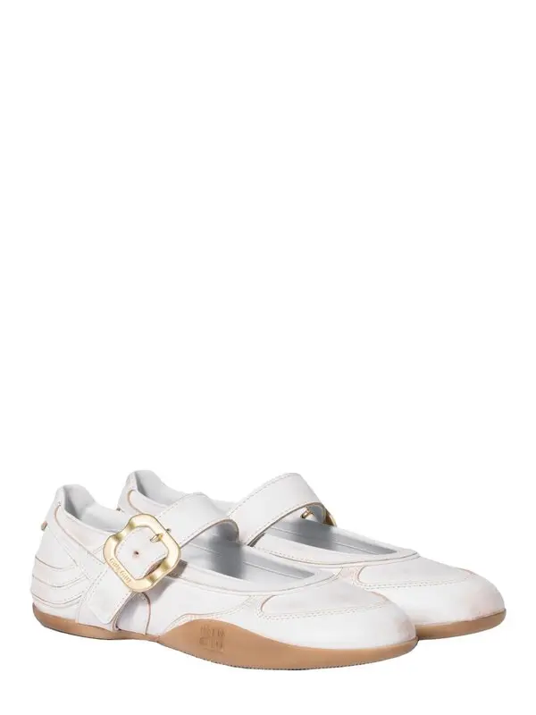 Miu Miu Gymnasium Leather Ballerinas With Strap And Buckle - White