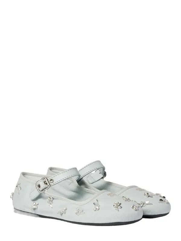 Miu Miu Embroidered Drill Ballerinas - Powder Blue