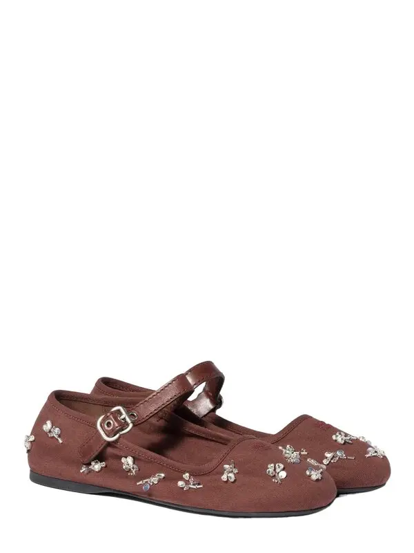 Miu Miu Embroidered Drill Ballerinas - Cocoa Brown