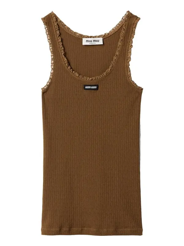 Miu Miu Garment-dyed Cotton Tank Top - Cocoa Brown