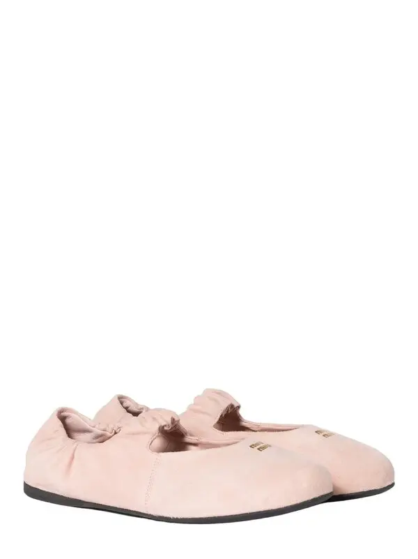 Miu Miu Ruched Suede Ballerinas - Peach