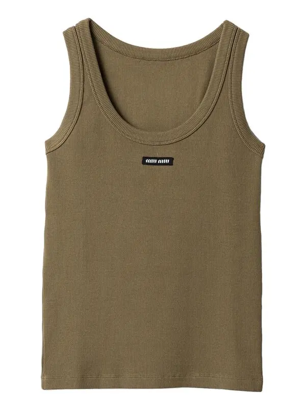 Miu Miu Garment-dyed Ribbed Knit Jersey Top - Military Green